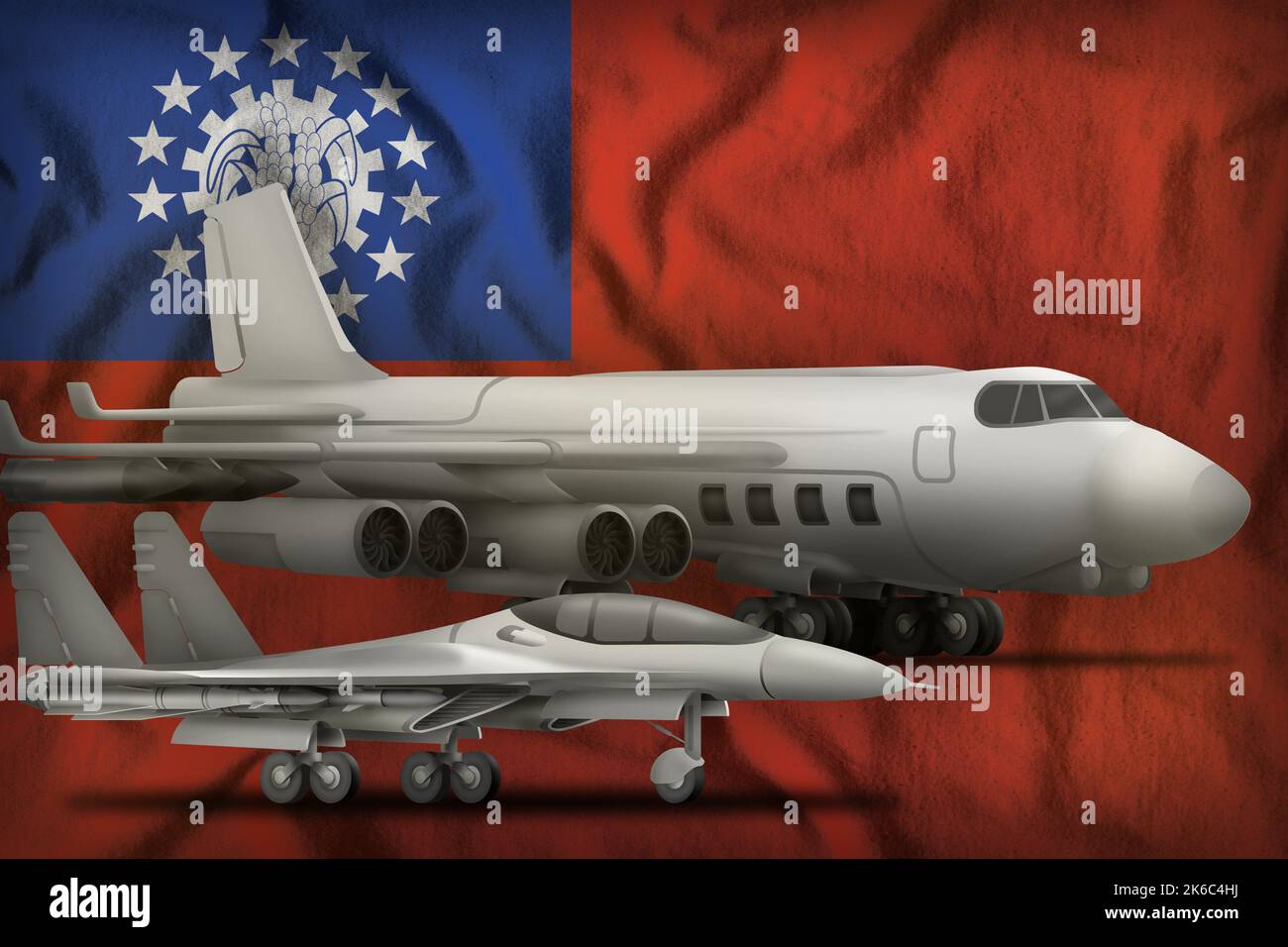 air forces on the Myanmar flag background. Myanmar air forces concept ...