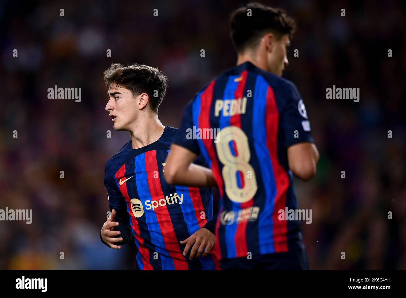 Barcelona, Spain. 12 October 2022. Gavi of FC Barcelona and Pedri of FC ...