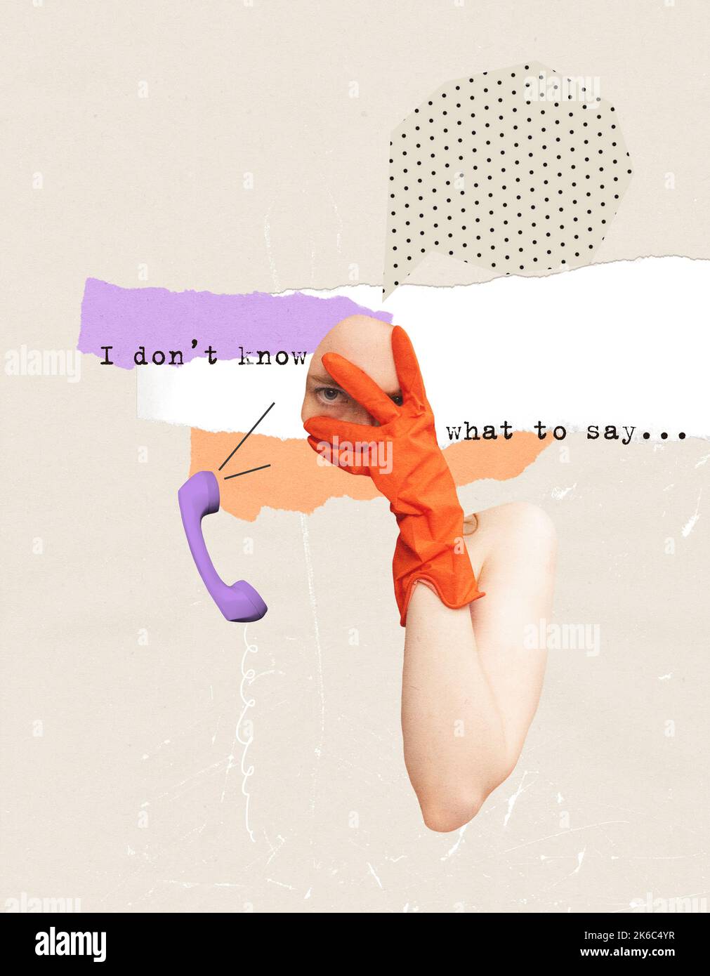 Contemporary art collage. Conceptual image with female face part hidden ...