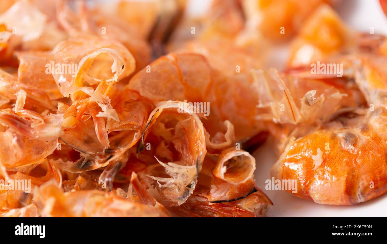 shrimp waste, shrimp shells on the plate Stock Photo - Alamy