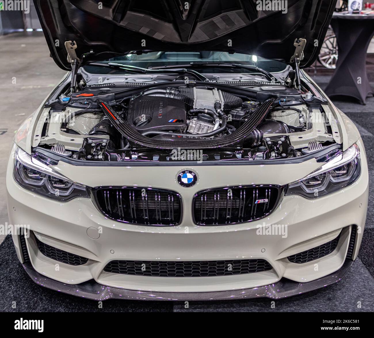 An engine bay of a tuned BMW M3 Touring during DAY1 World of Cars Stock ...