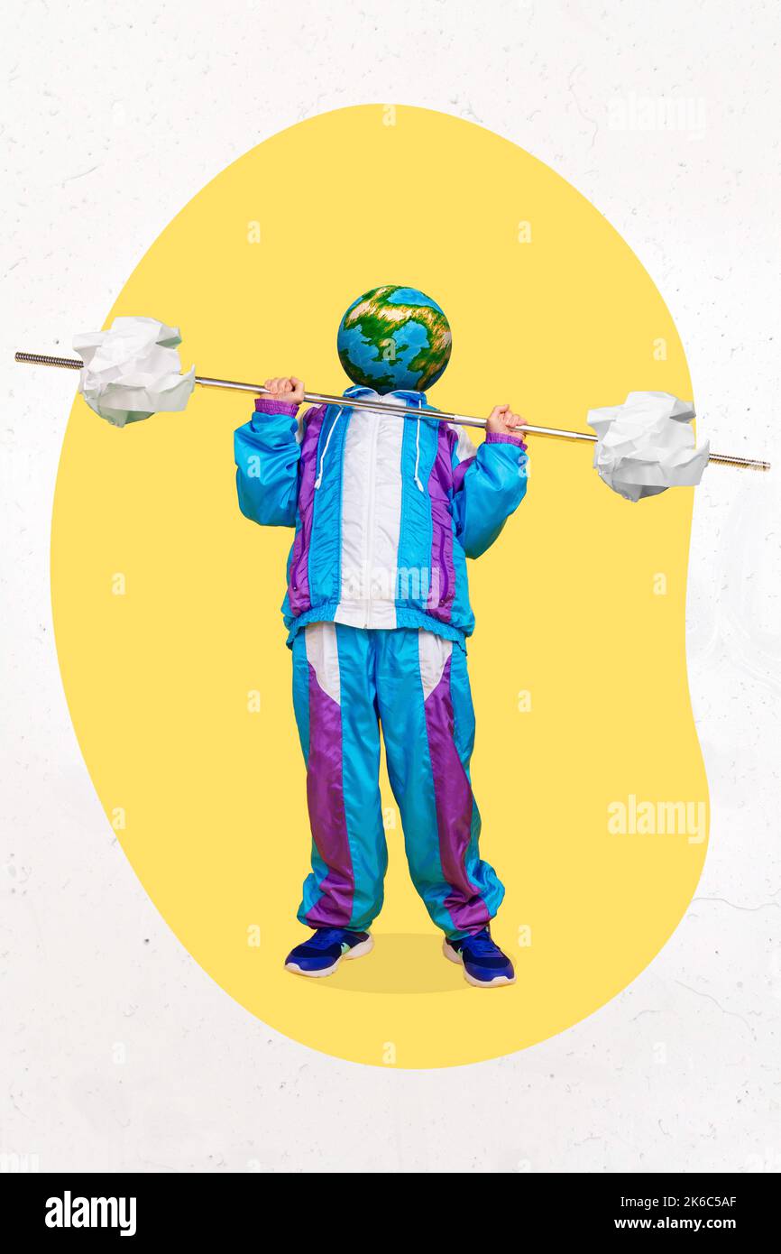 Creative photo 3d collage poster postcard artwork of weird person globe ...