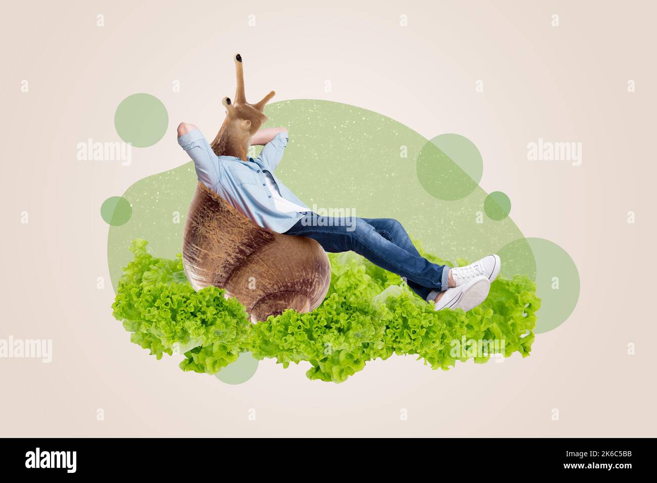Magazine Poster Collage Of Freak Person With Snail Face Resting On Fresh Lettuce Leaves Drawing magazine-poster-collage-of-freak-person-with-snail-face-resting-on-fresh-lettuce-leaves-drawing