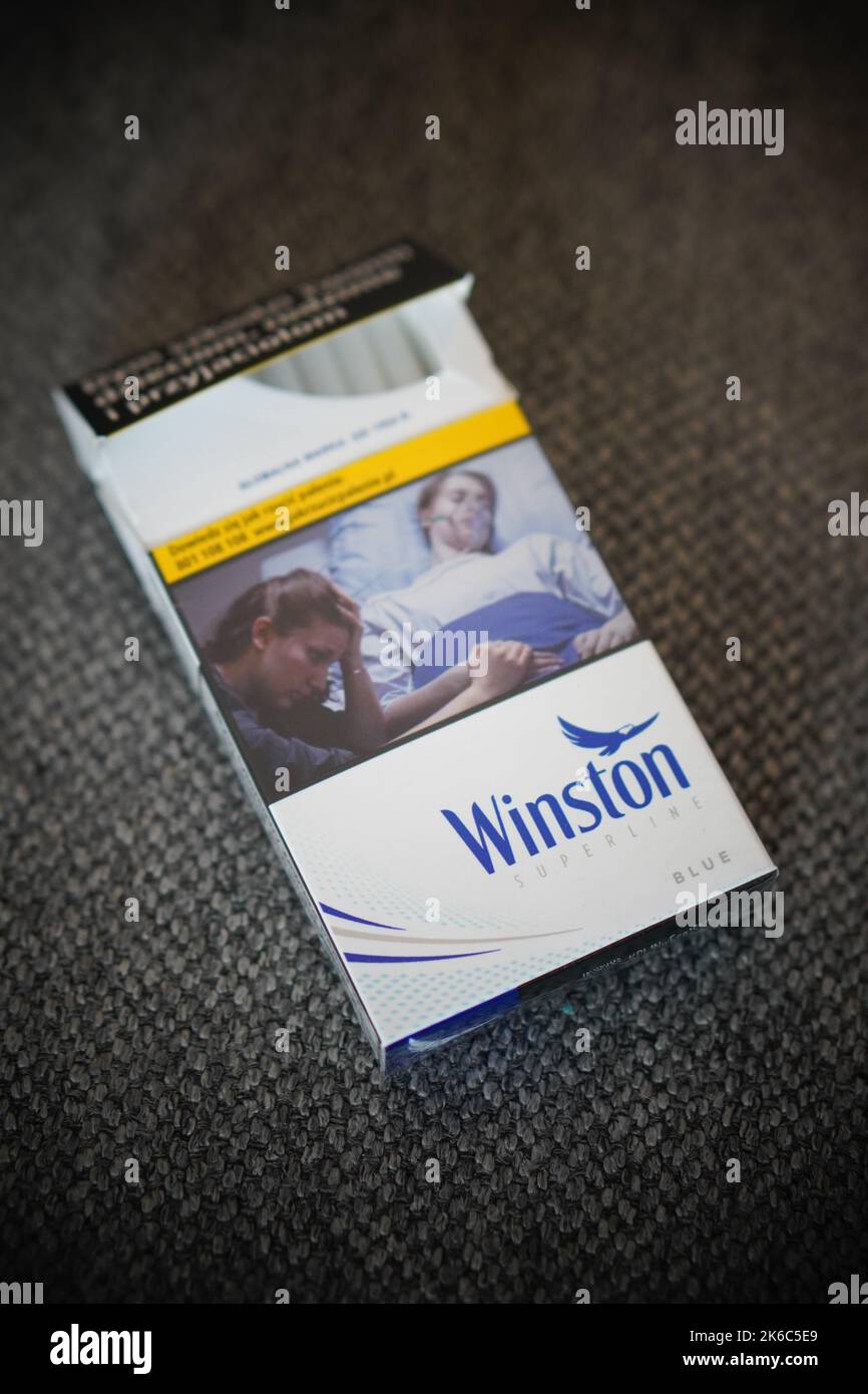 An opened package of thin Winston-brand cigarettes Stock Photo - Alamy