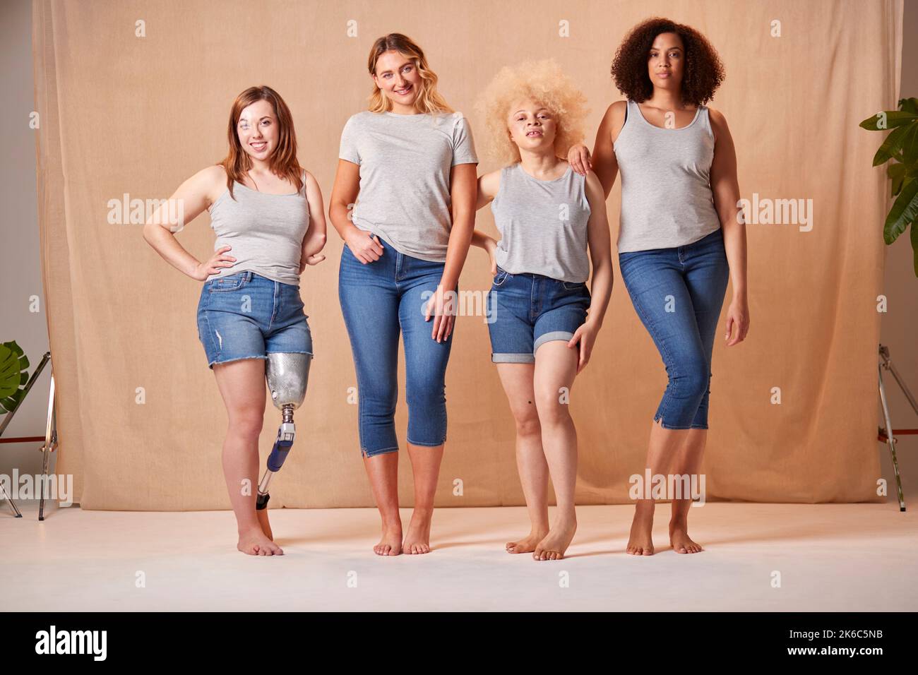 Group Of Diverse Casually Dressed Women Friends One With Prosthetic ...