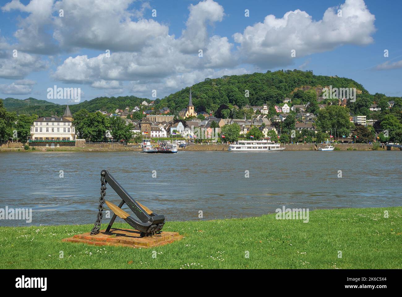 view over Rhine River to Linz am Rhein,Rhineland-Palatinate,Germany ...