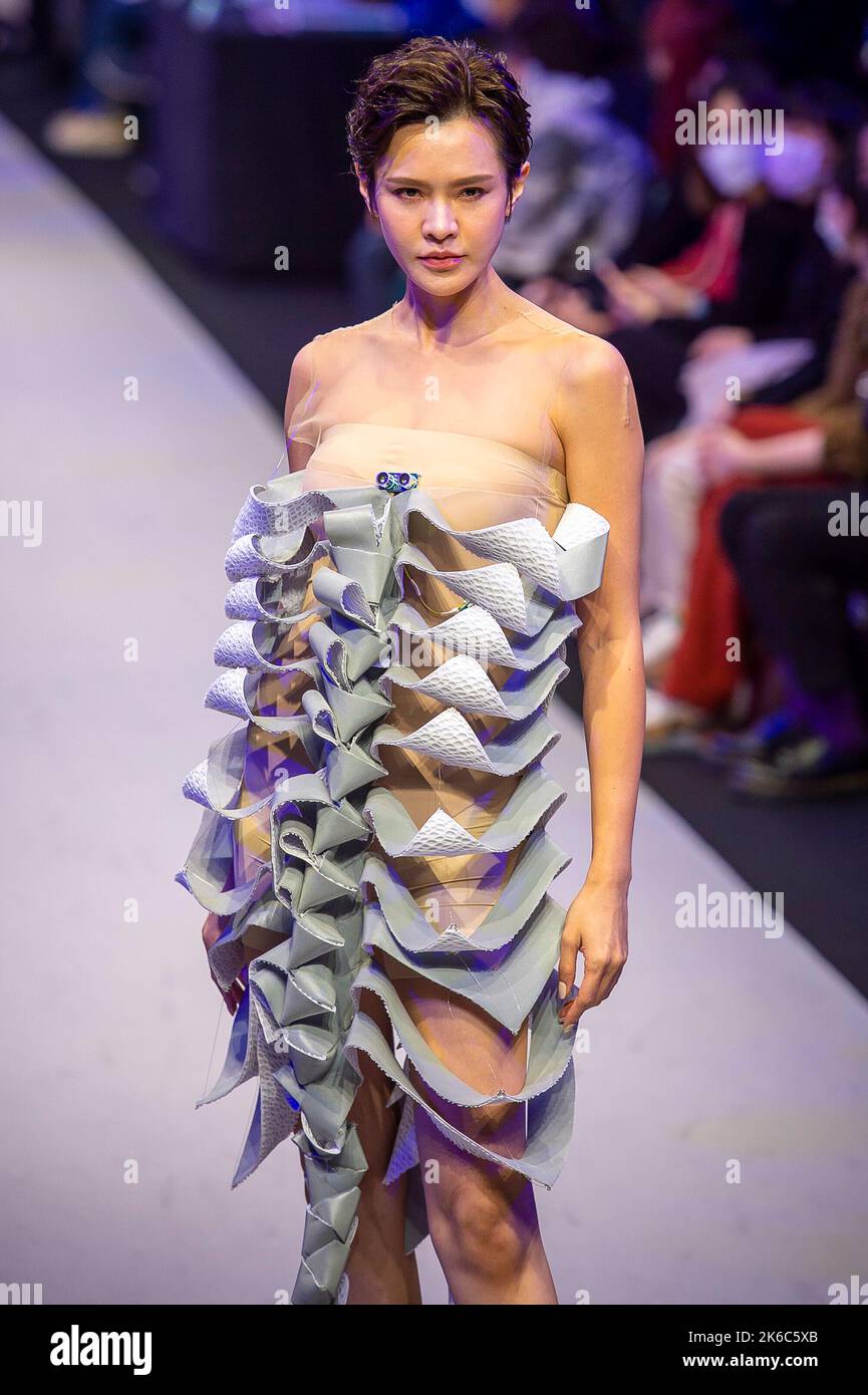 Taipei. 13th Oct, 2022. The models present creations by Wan Chian Ning from the Unusual beauty ...