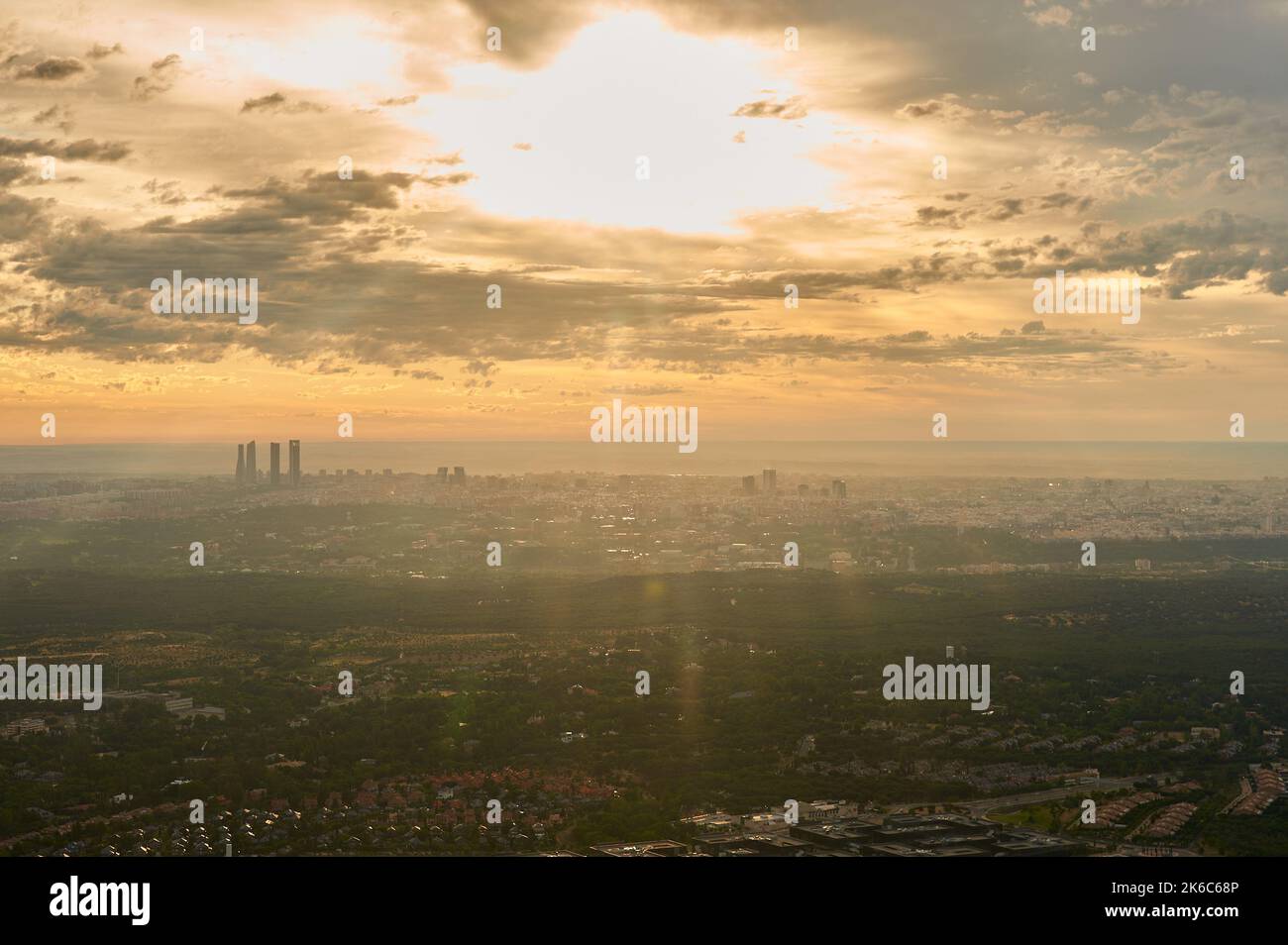 Landscape in aerial view of Madrid at sunrise Stock Photo - Alamy