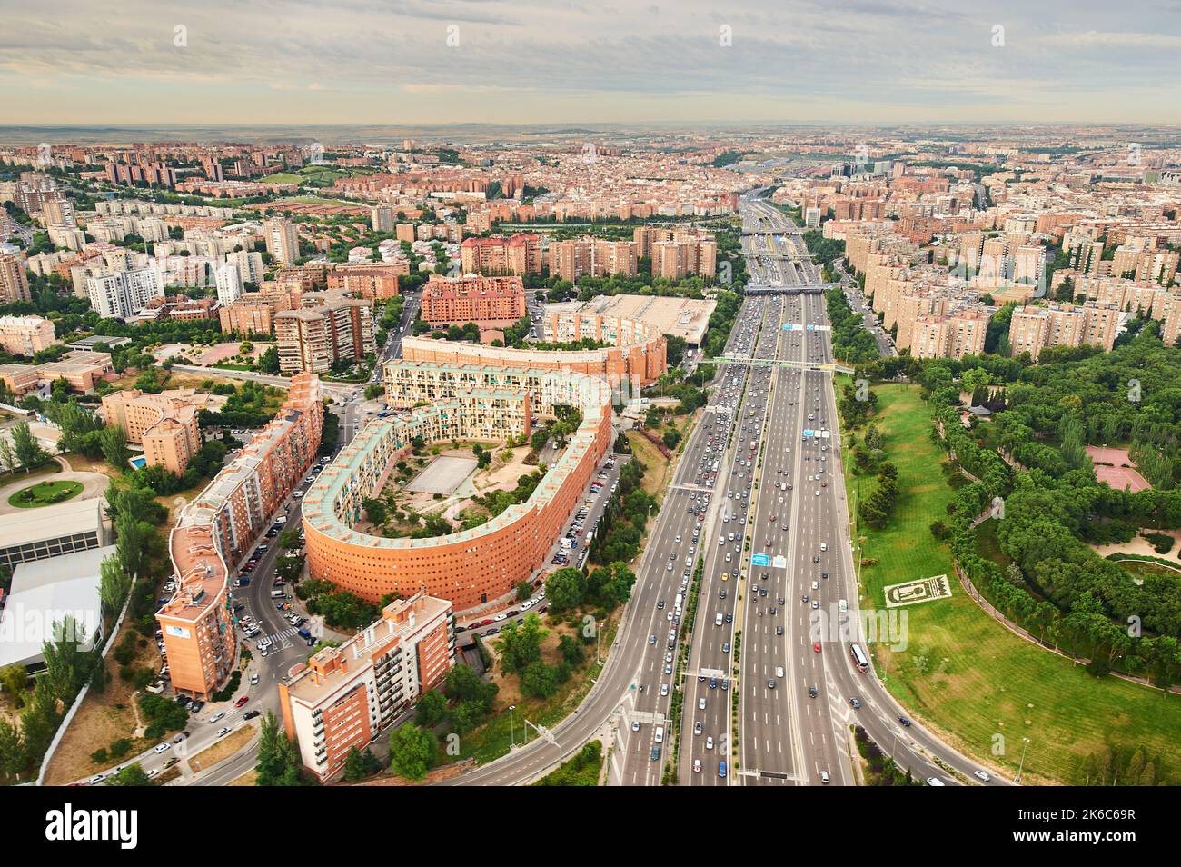 Aerial view of the city of Madrid and one of its highways Stock Photo ...