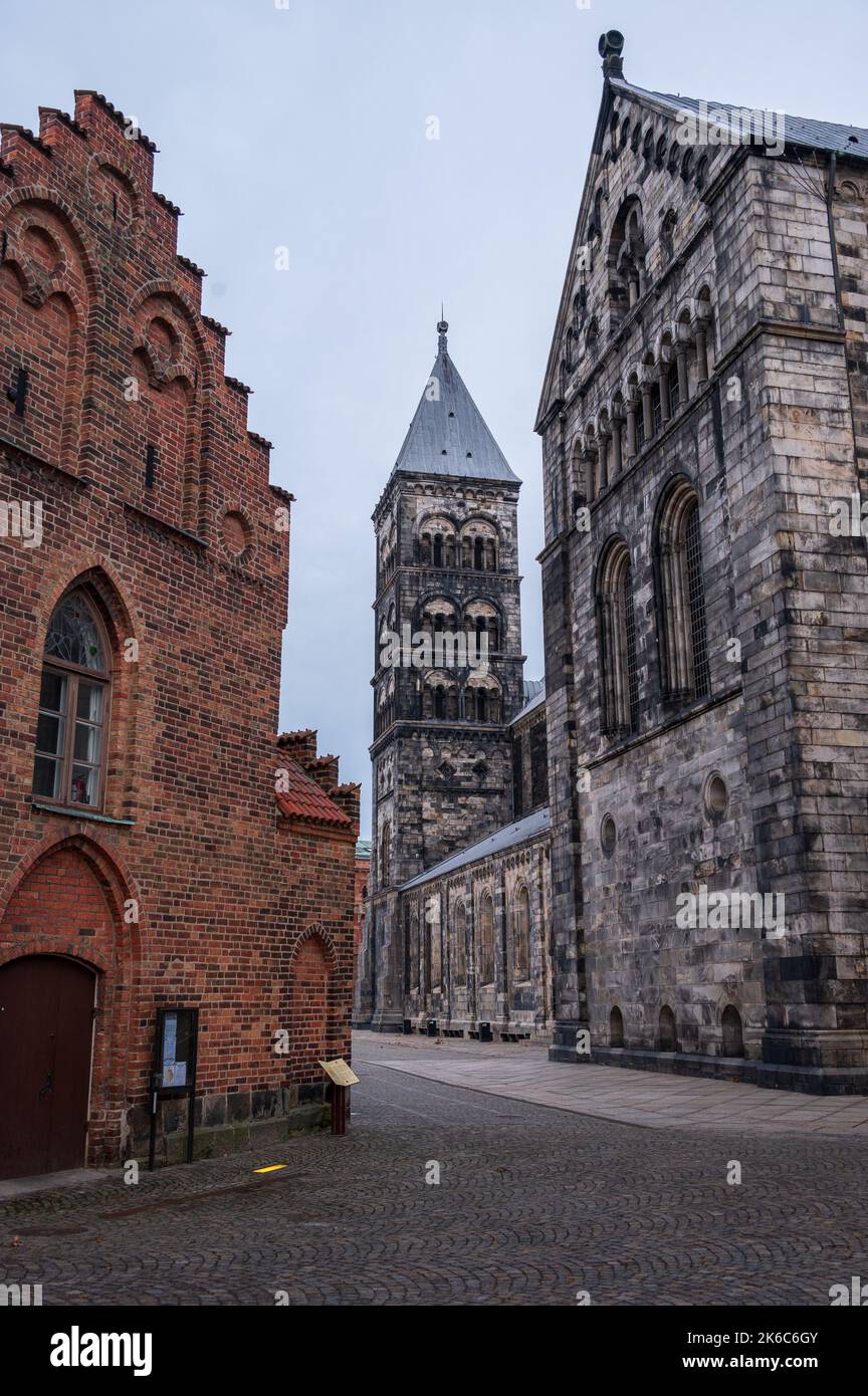 Historic facades of Lund Cathedral on winter day in Lund Sweden Stock ...