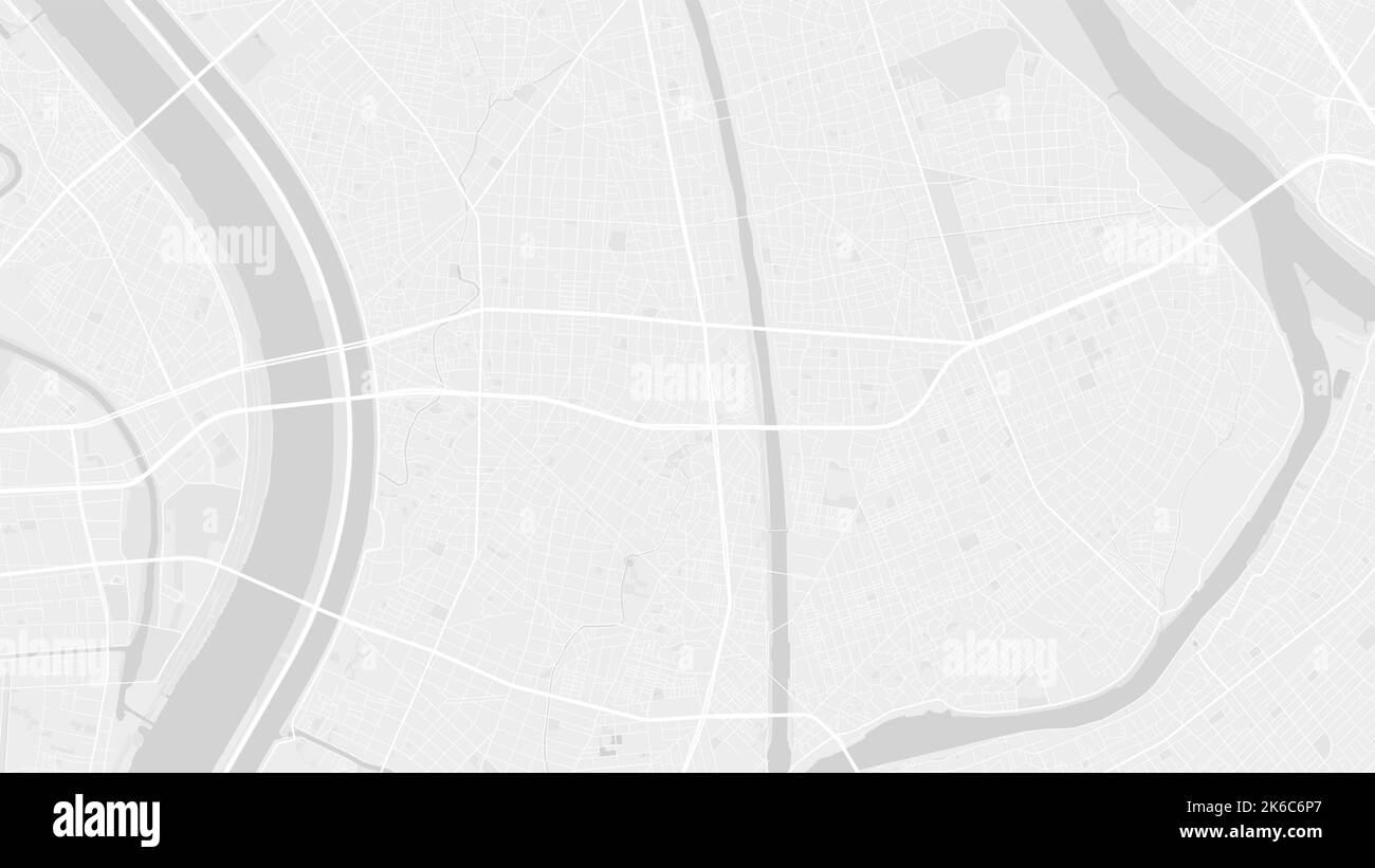 White and light grey Edogawa city area vector background map, roads and water illustration ...