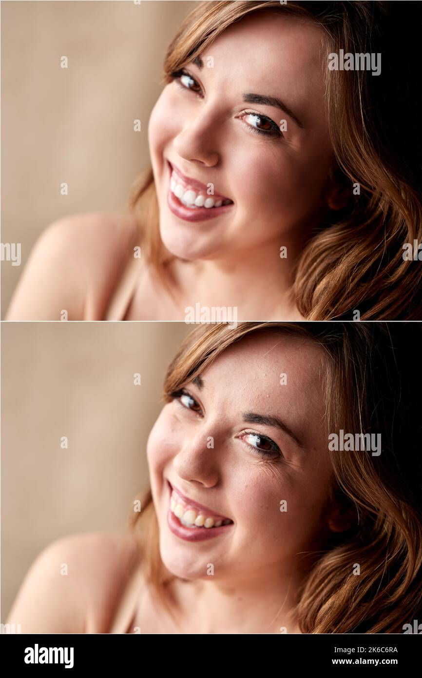 Composite Shot Showing Head And Shoulders Photo Of Woman Before And ...