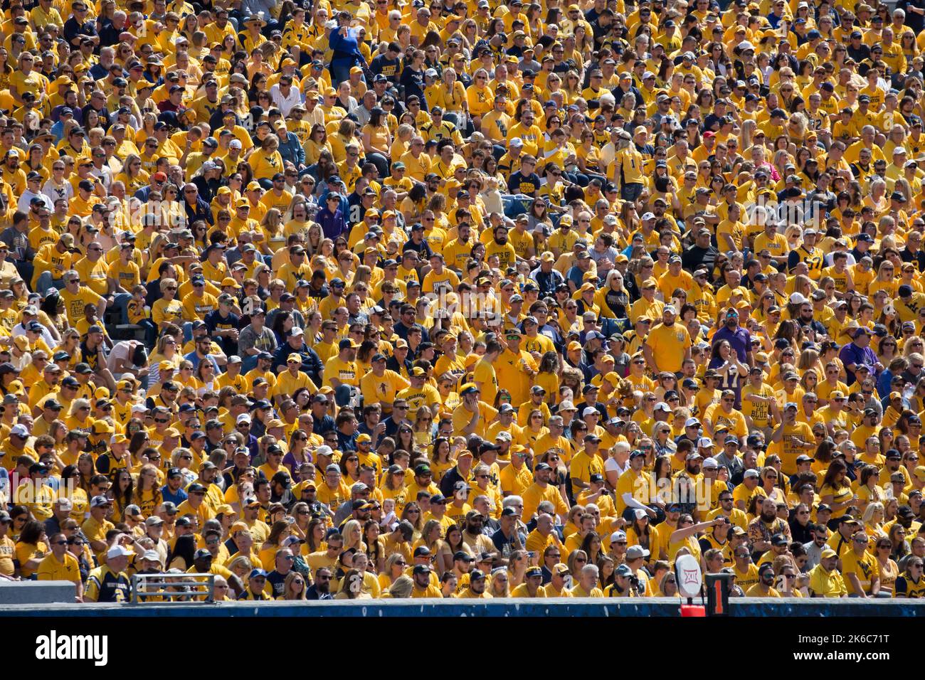 The football fans in the stadium at a West Virginia University college ...