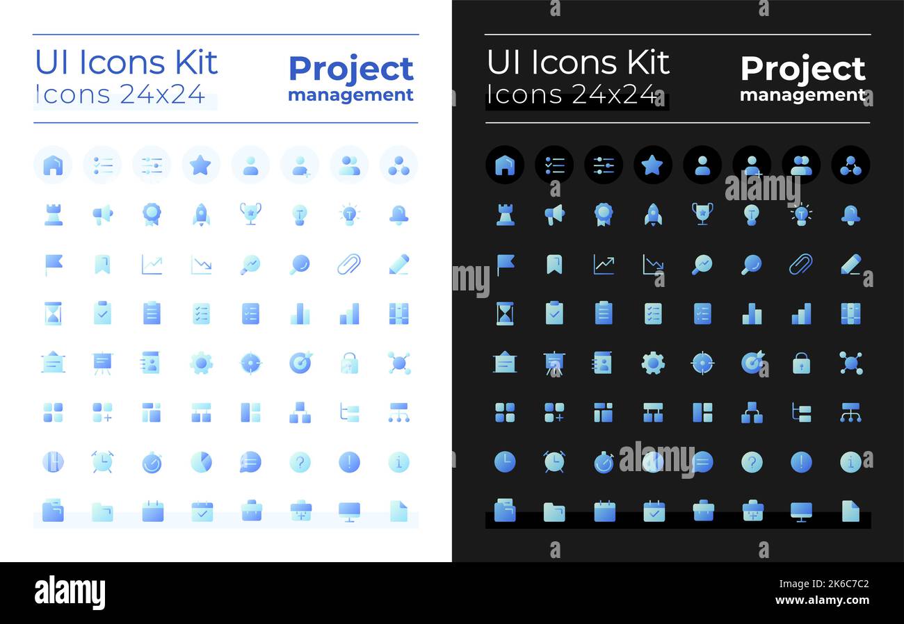 Project management pixel perfect flat color ui icons kit for dark, light mode Stock Vector Image ...