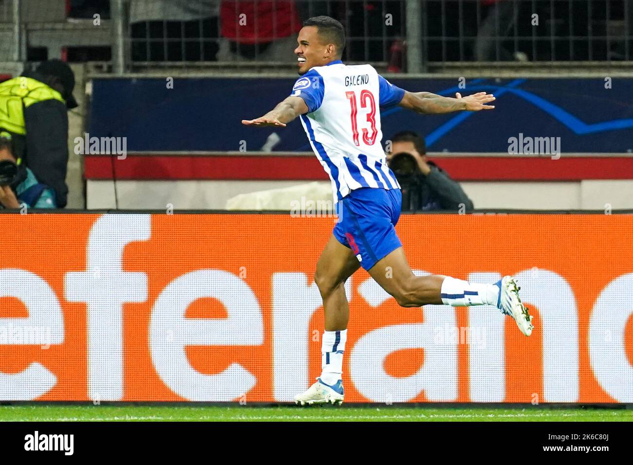 LEVERKUSEN, GERMANY - OCTOBER 12: Galeno of FC Porto celebrates after ...