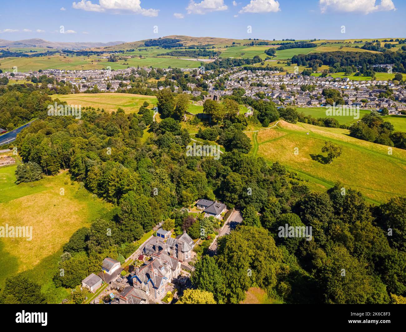 Aerial view of Kendal in Lake District, a region and national park in ...
