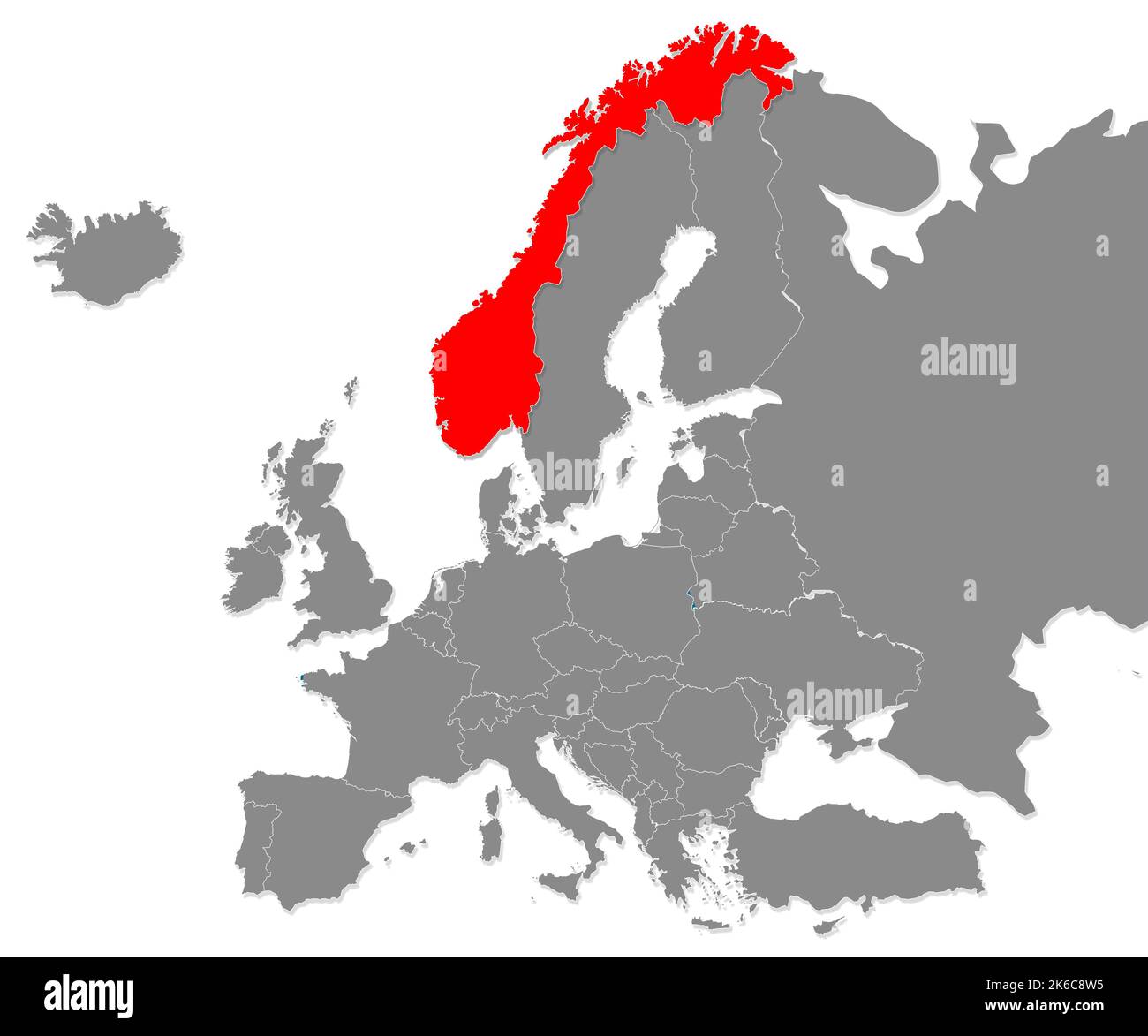 Map of Norway highligted with red in Europe map. 3d rendering Stock ...