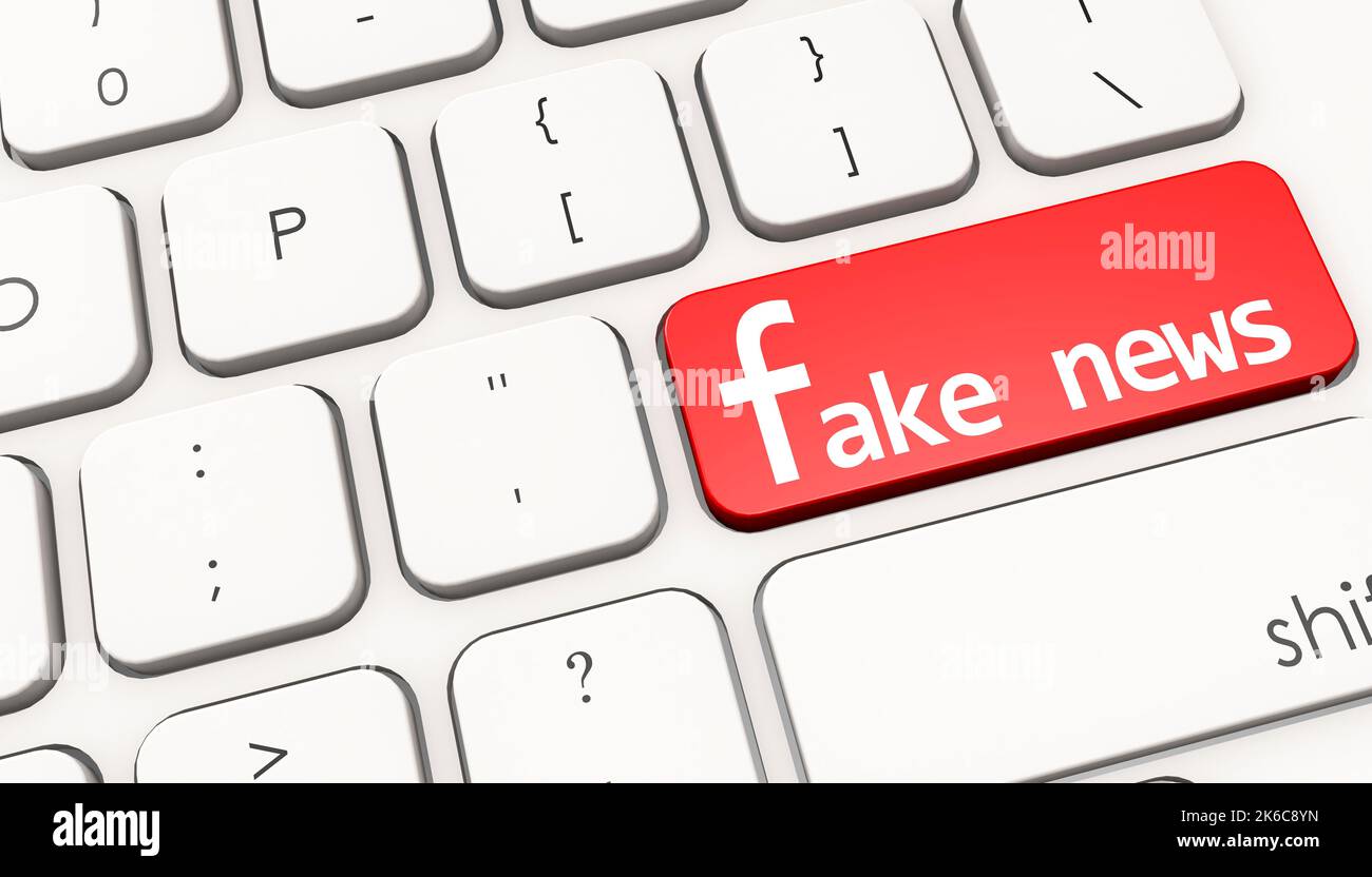 Red fake news button on laptop, 3d rendering Stock Photo - Alamy