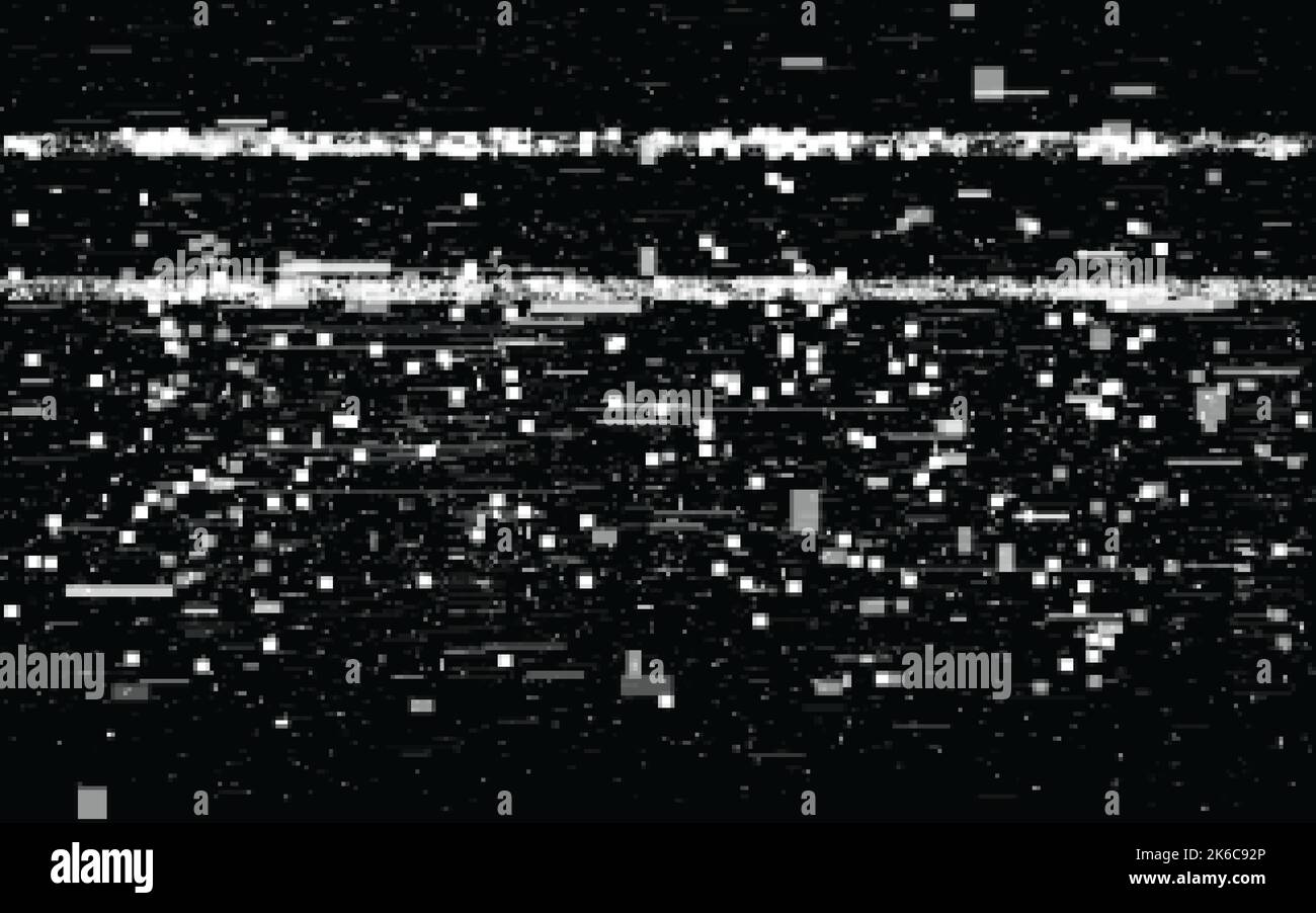Glitch retro effect. VHS video distortions. White random shapes and lines. Old analog videotape ...