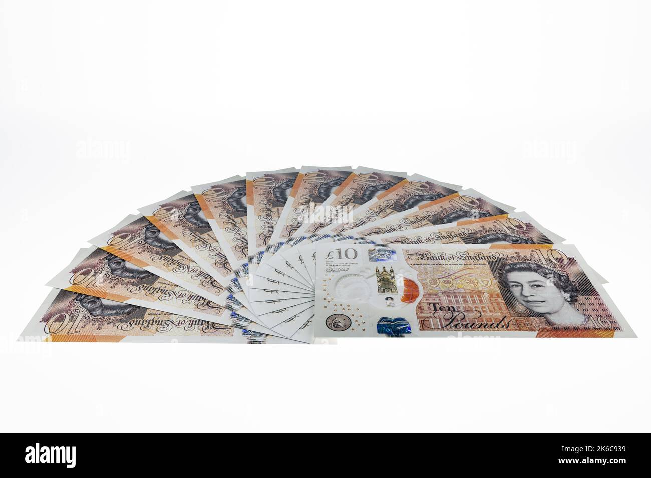 UK money banknotes fan of UK polymer £10 notes ten pound banknotes ...