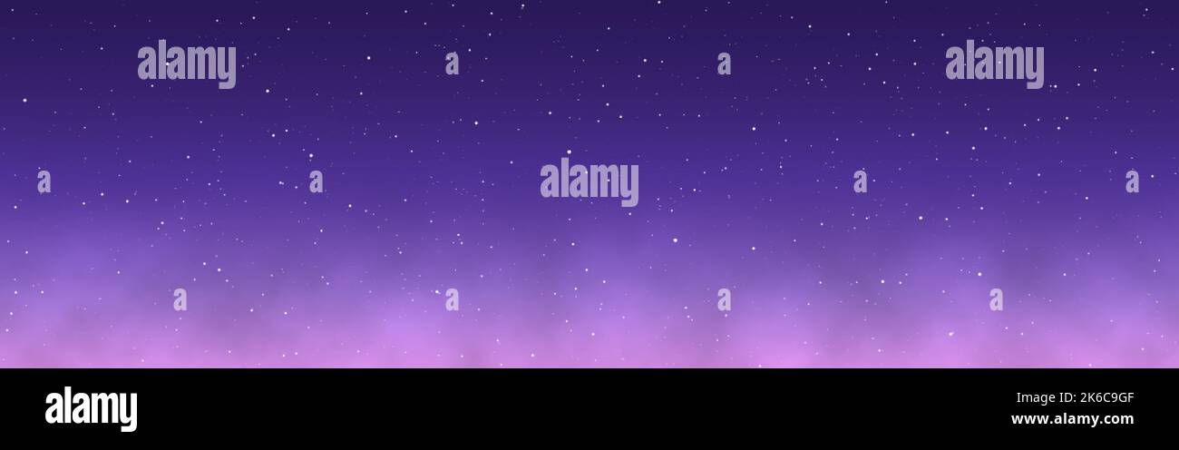 Purple clouds. Night sky with stars. Fantasy color wide background ...