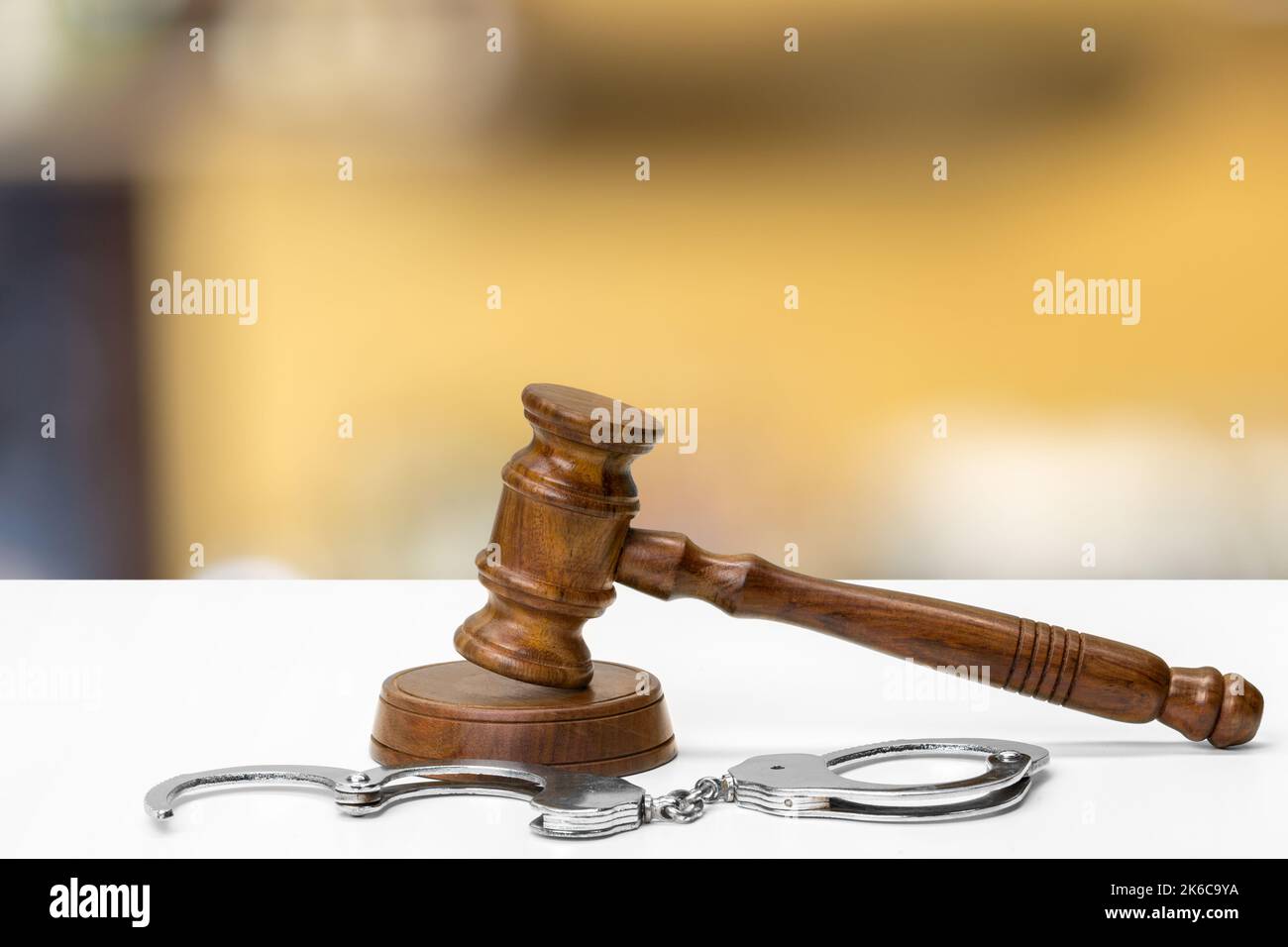 Wooden judge gavel on table, front close-up view Stock Photo - Alamy