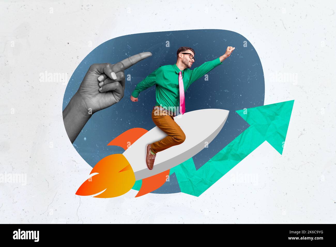 Poster magazine picture collage of manager guy flying up on space ...