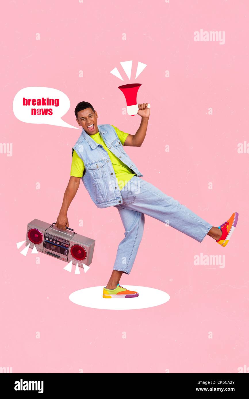 Creative photo 3d collage poster postcard artwork of excited crazy guy ...