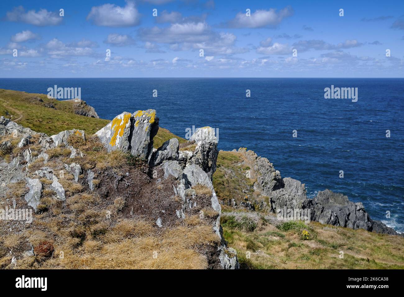 Rock outcrops on The Warren on Pentire Point East on the coast of ...