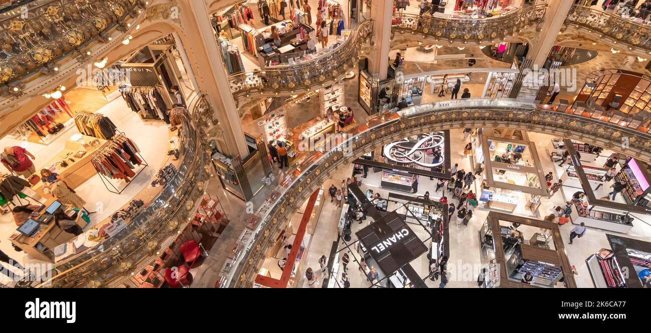 Interior view of Galeries Lafayette Haussmann in Paris, France ...