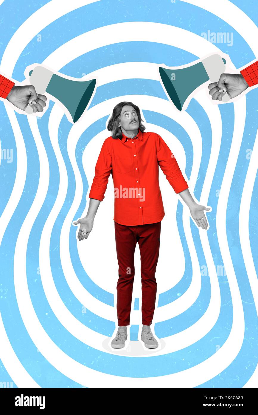 Creative photo 3d collage poster postcard artwork of unsure uncertain ...