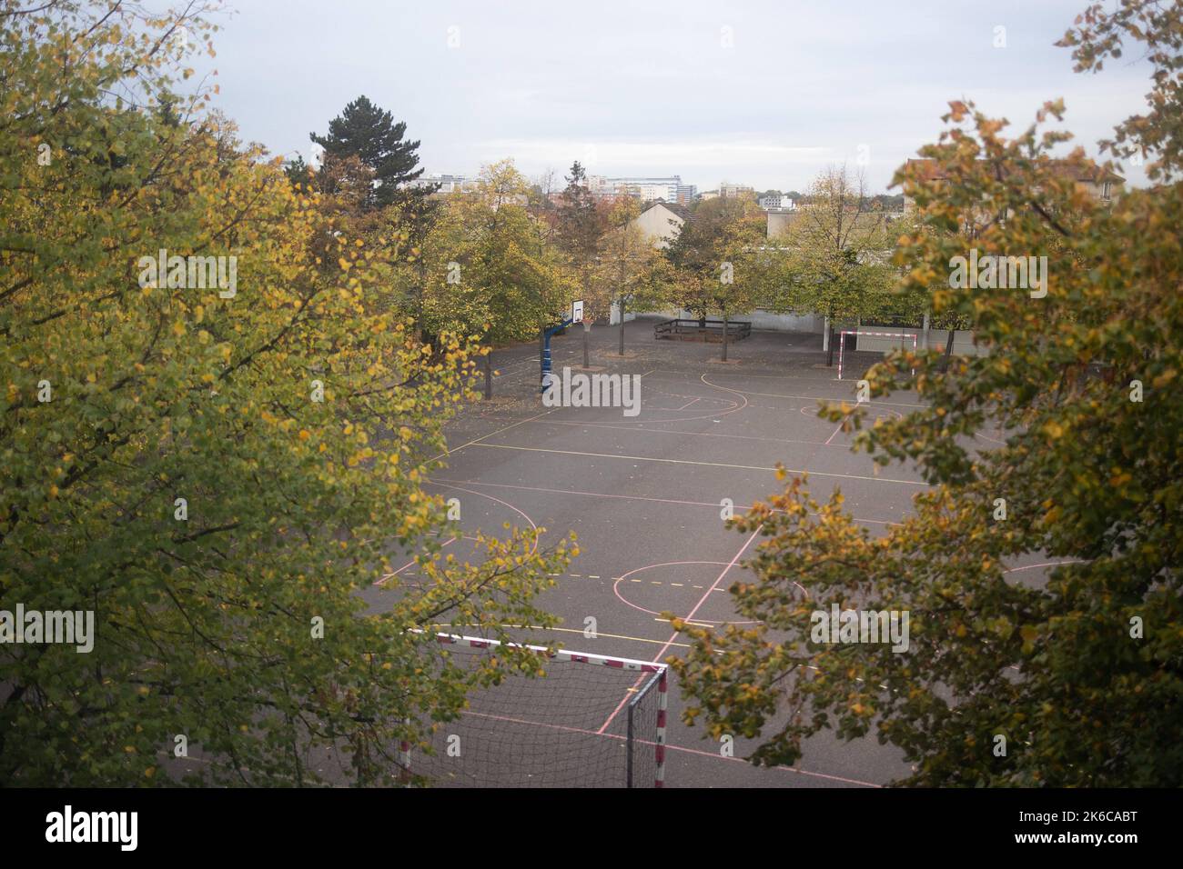 Empty schoolyard at the secondary school Jules Ferry in Joinville-le ...