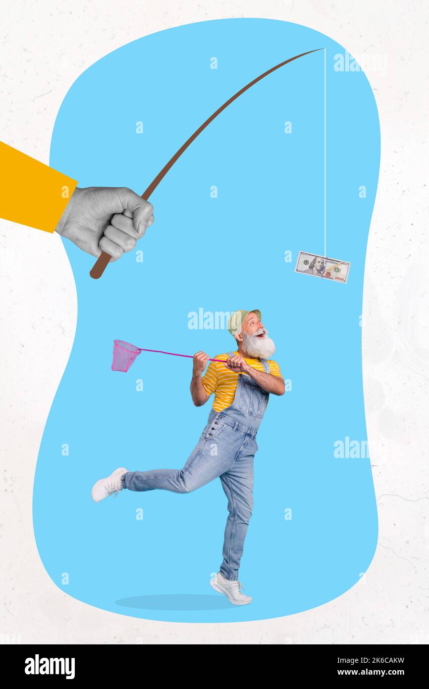 Creative photo 3d collage poster postcard artwork of excited aged man ...