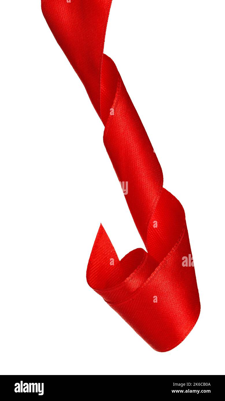Curly vertical red ribbon isolated on white background Stock Photo - Alamy