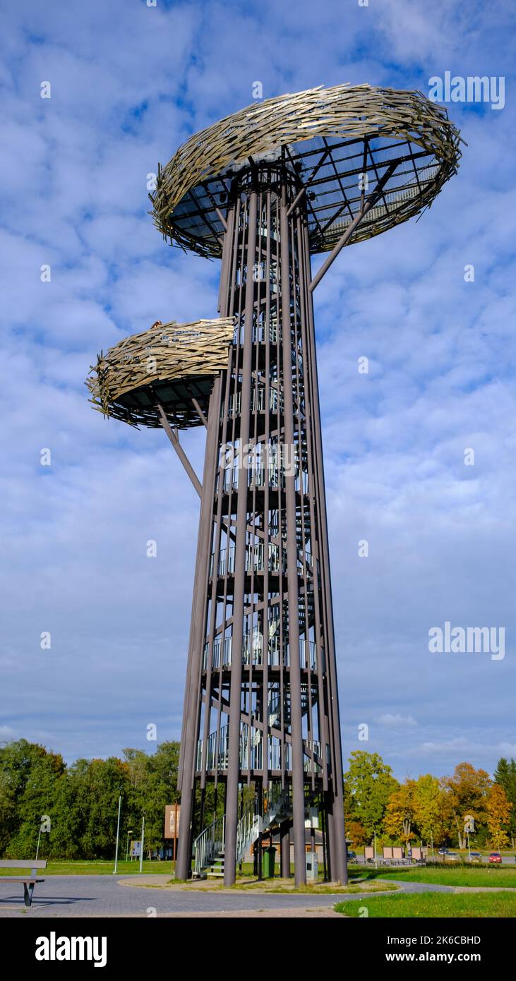 Rouge, Estonia - October 2, 2022: Aerial view of observation tower ...