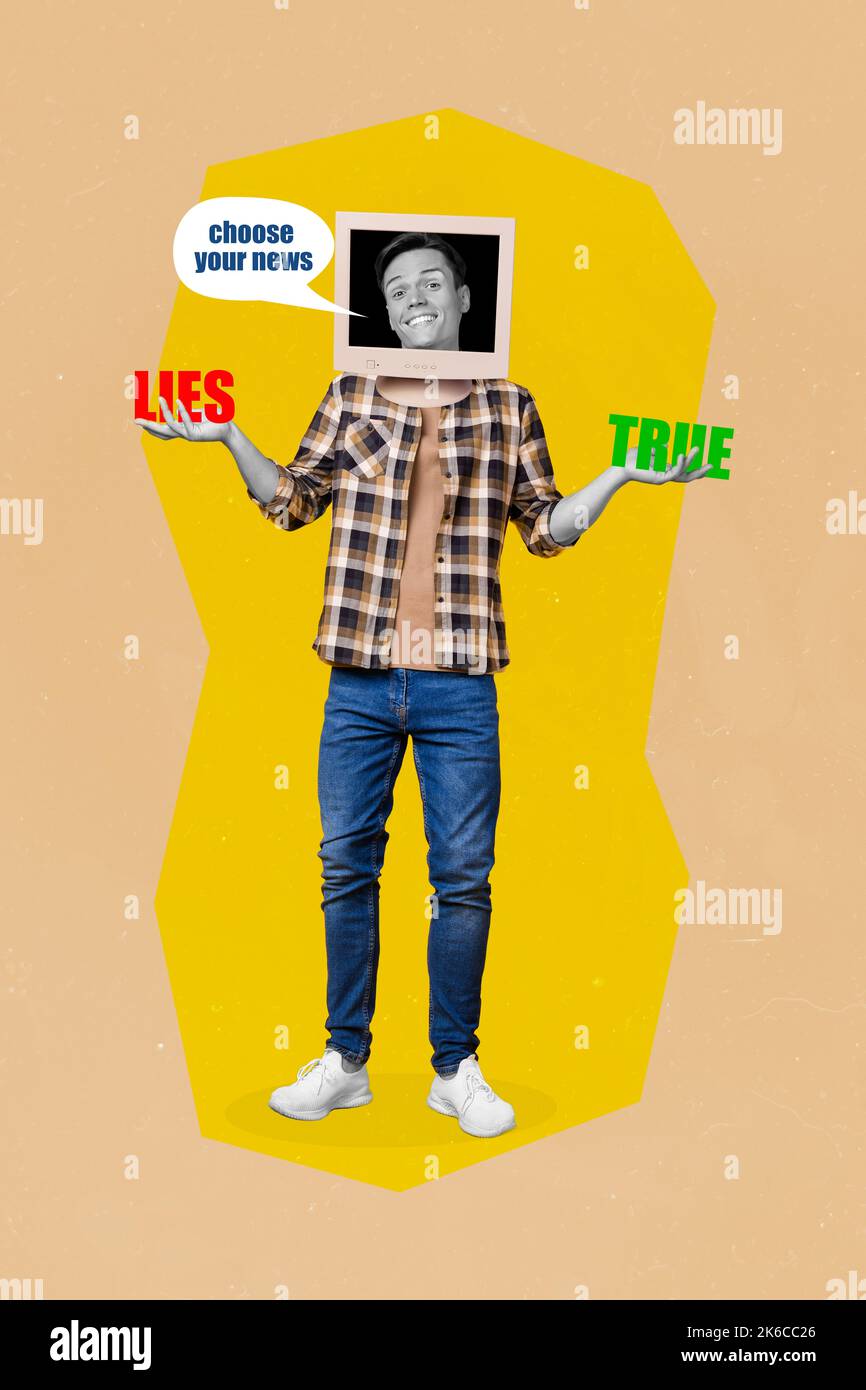 Creative photo 3d collage poster postcard artwork of journalist person ...