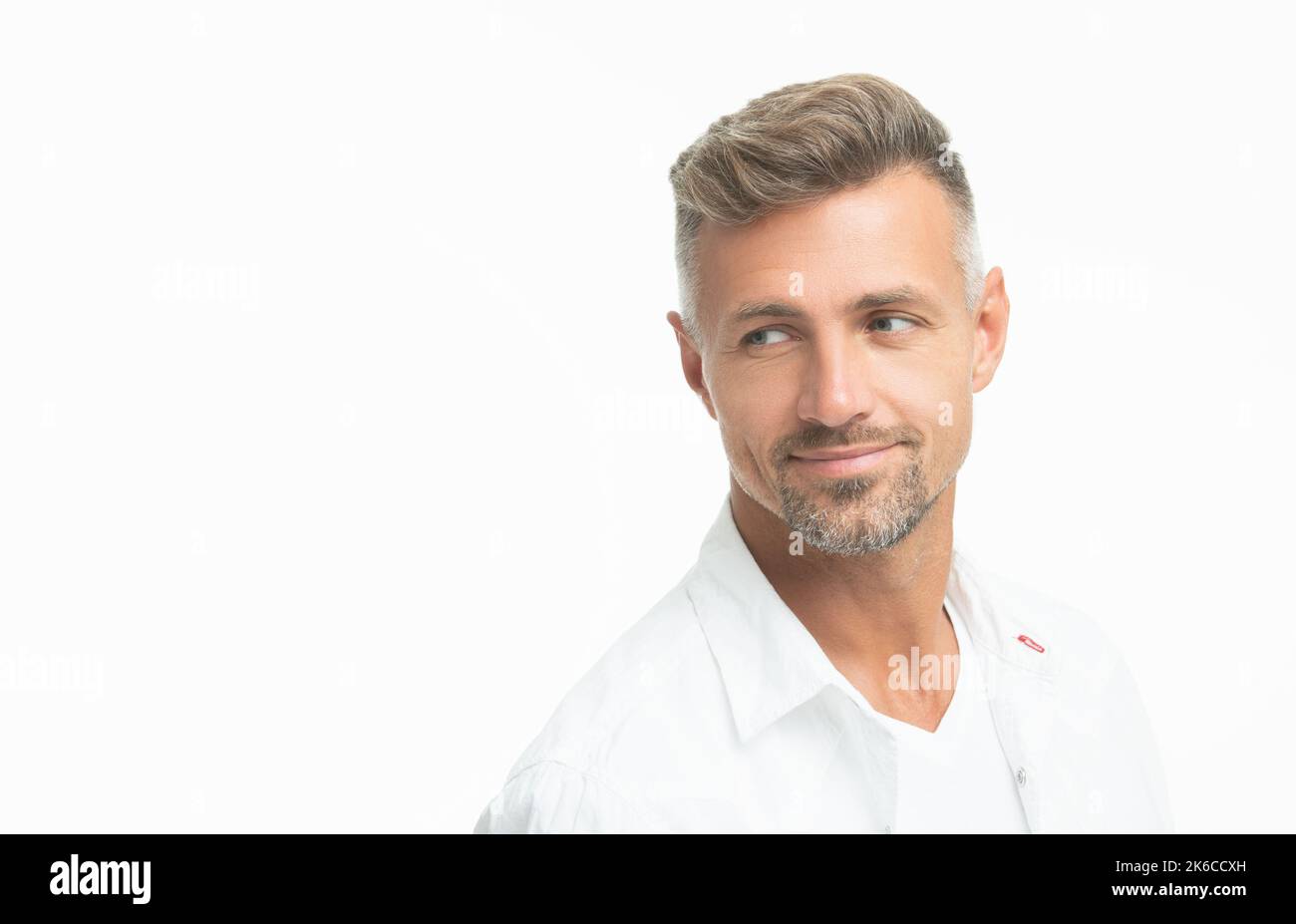 studio shot of unshaven guy face, copy space. mature unshaven guy ...