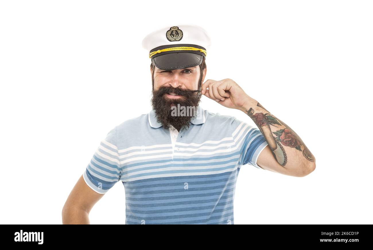 Calm down Im sailor. Happy sailor isolated on white. Sailor or seaman ...