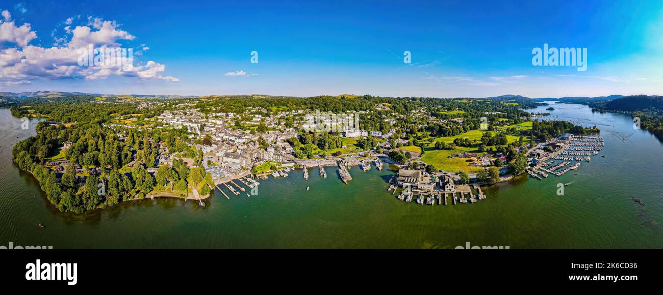 Aerial view of Bowness-on-Windermere in Lake District, a region and ...