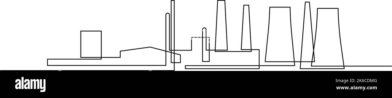 Continuous line drawing of industrial plant. Abstract factory buildings ...