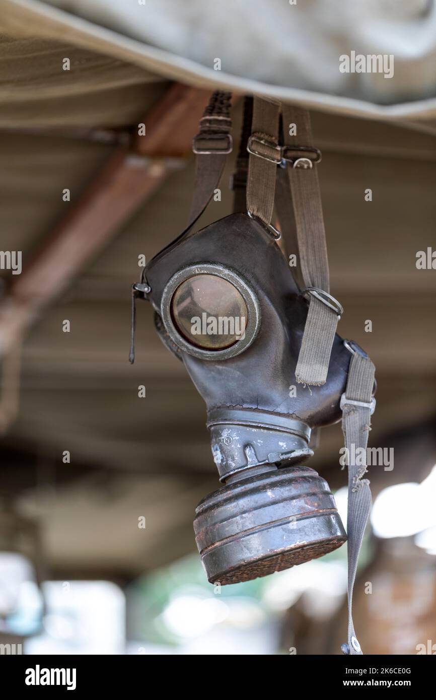 World War II gas mask hanging in truck Stock Photo - Alamy