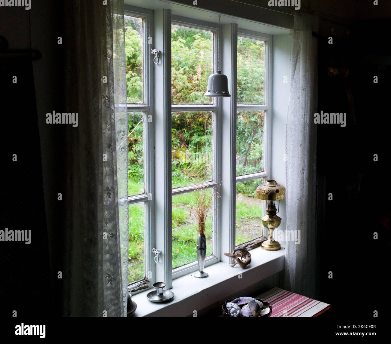 Interior of a window in a wooden house in Norway Stock Photo - Alamy