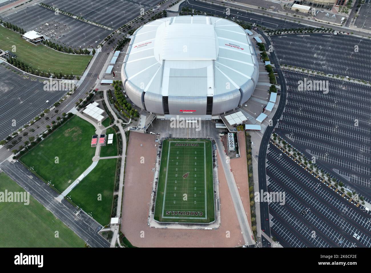 A general overall aerial view of State Farm Stadium and retractable ...