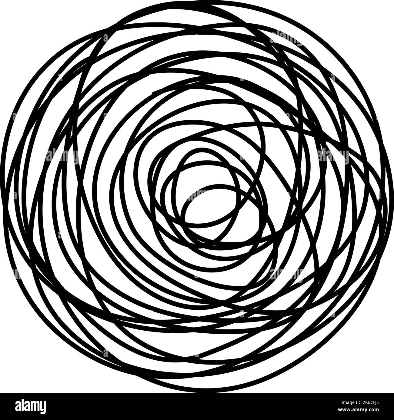 Tangled grungy scribble in circle shape, hand drawn with thin line ...