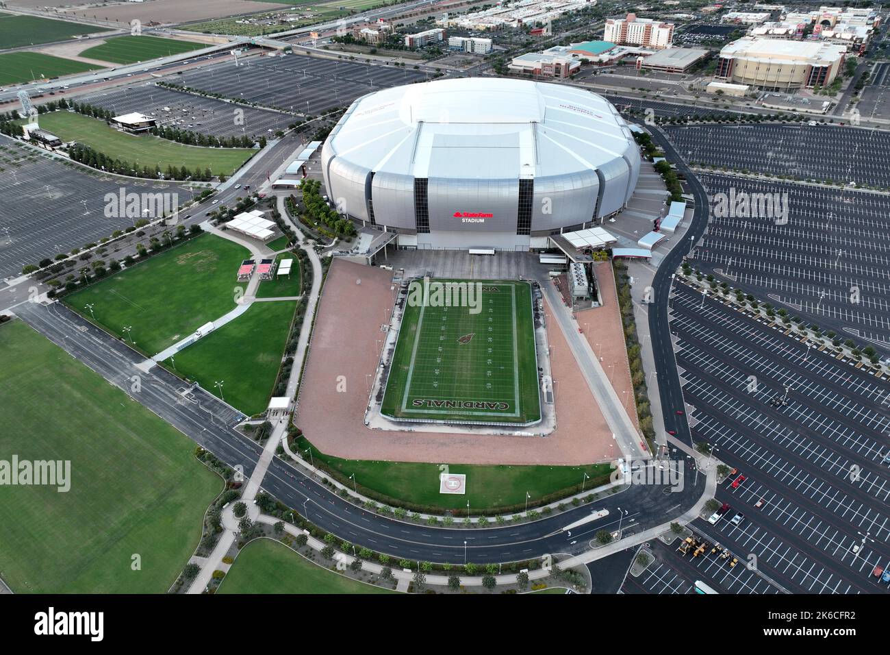 A general overall aerial view of State Farm Stadium and retractable ...