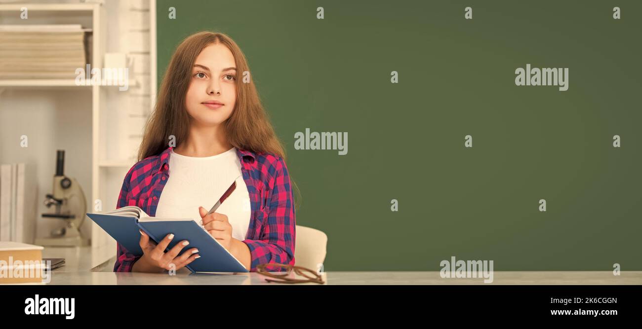 smart teen girl ready to study. kid do homework with book. Portrait of ...