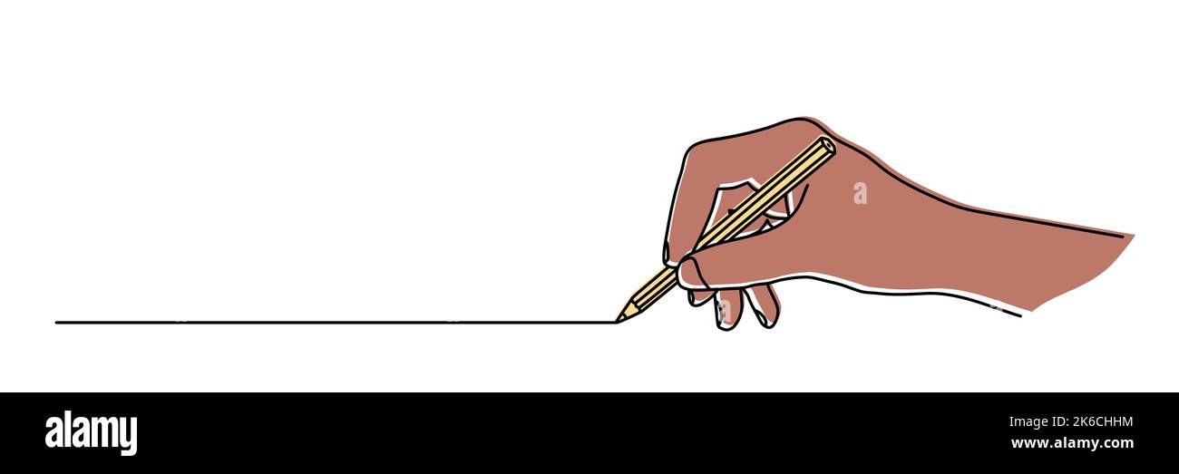 Hand holding a pencil and drawing a line. Hand drawn with thin line ...