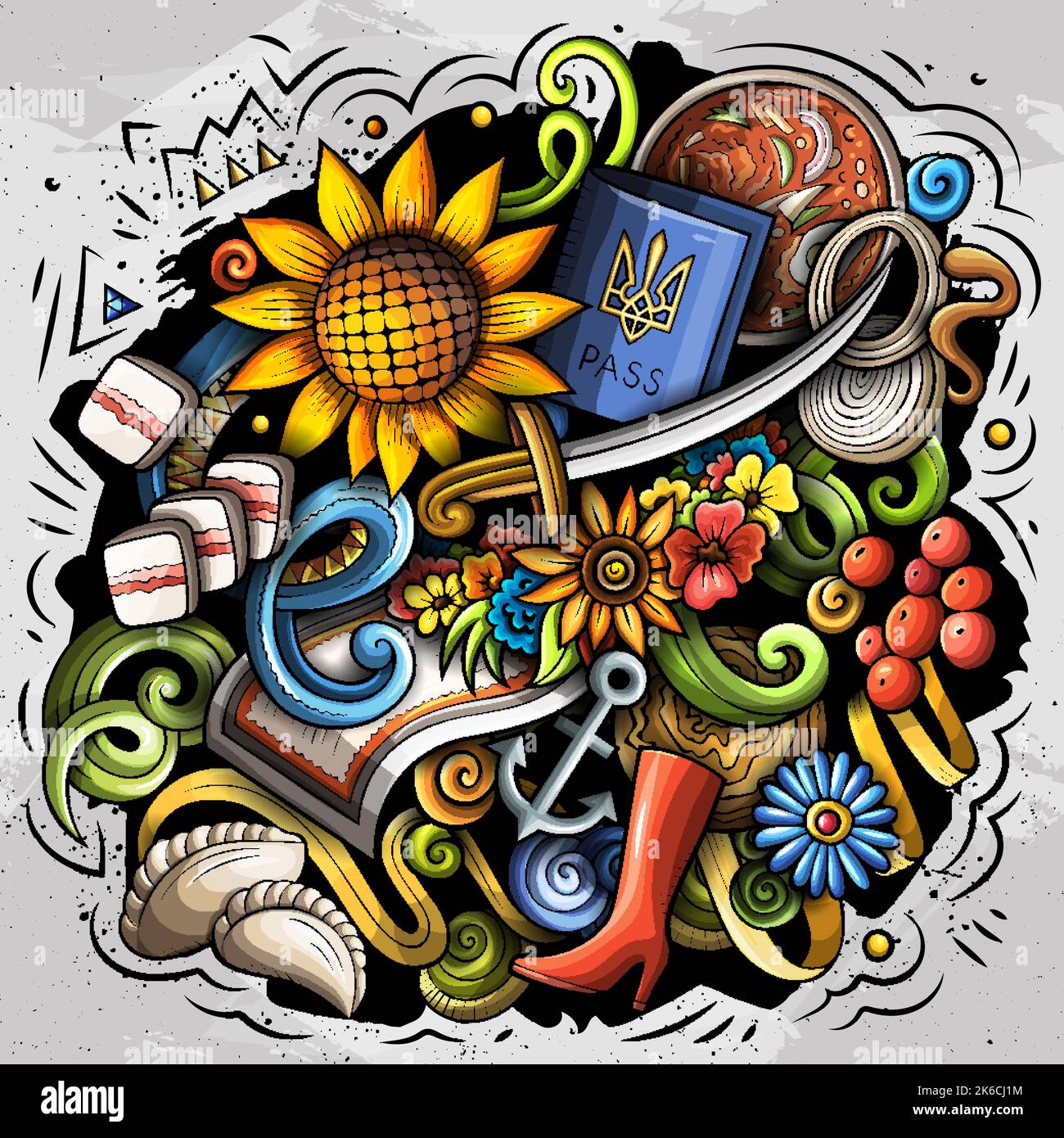 Ukraine cartoon doodle illustration. Funny Ukrainian design Stock ...