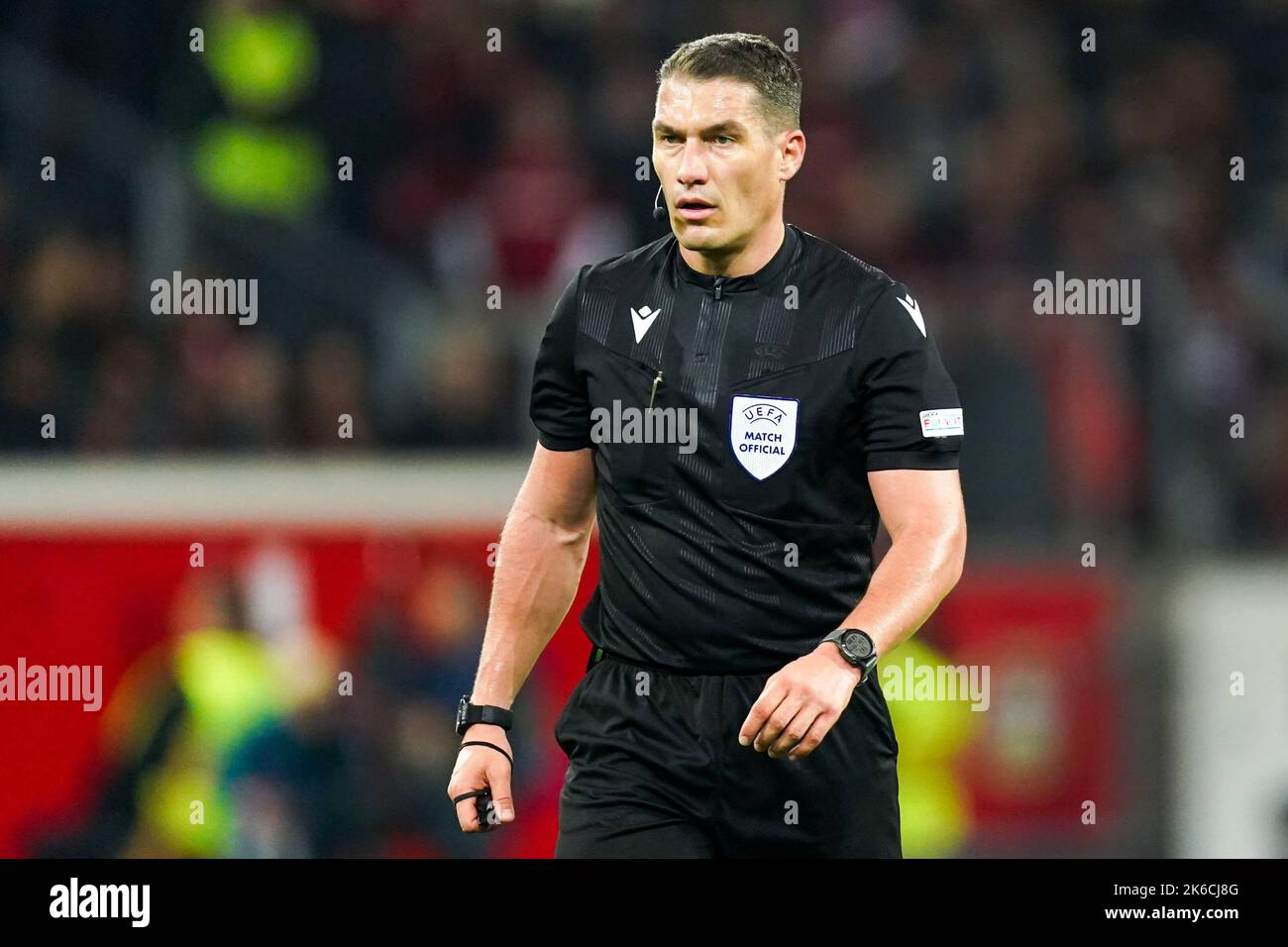 LEVERKUSEN, GERMANY - OCTOBER 12: Referee Istvan Kovacs during the ...