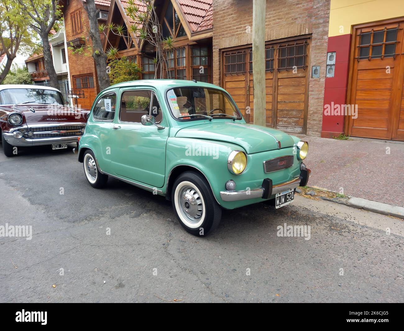Bernal, Argentina - Sept 18, 2022: old green 1970s Fiat 600 sedan two ...